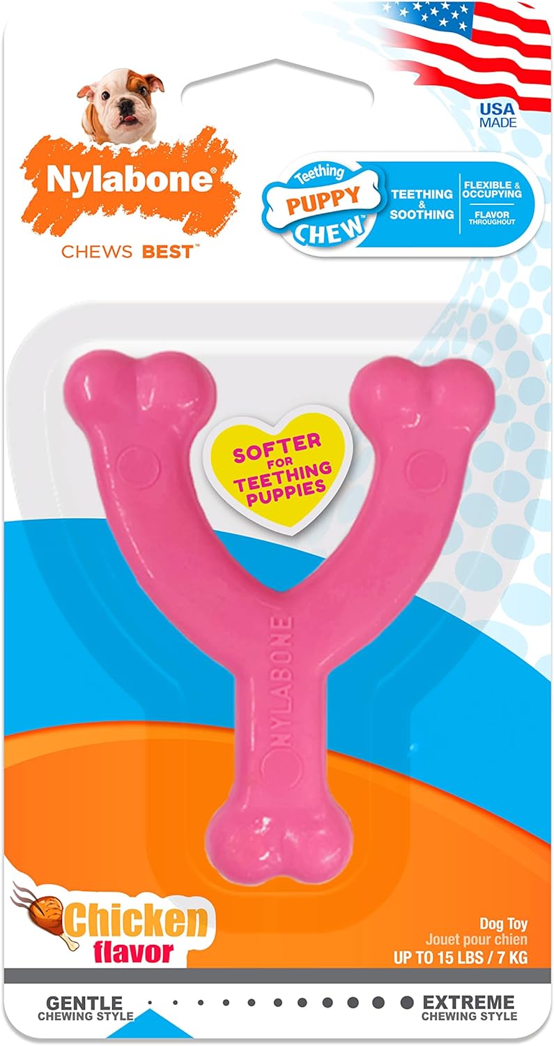 Nylabone Hueso Rosa Wishbone Puppy Chew, Pollo — Petnation
